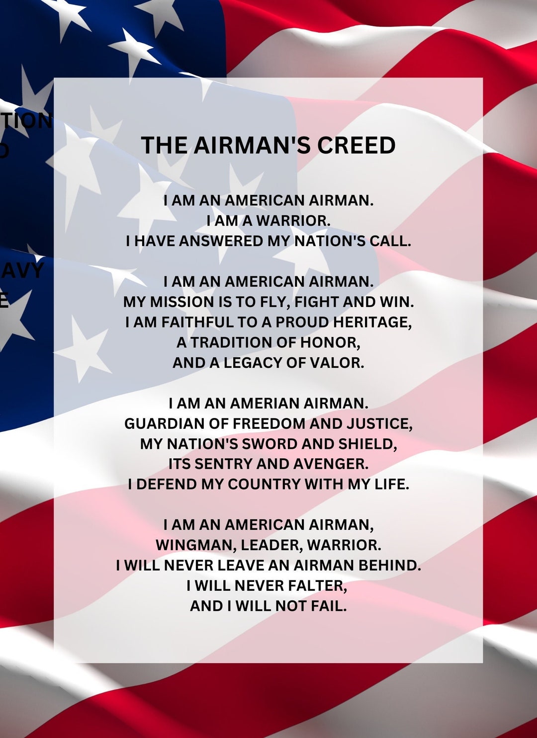 The Airman's Creed Art Print: Patriotic Wall Decor (8x10) - Etsy