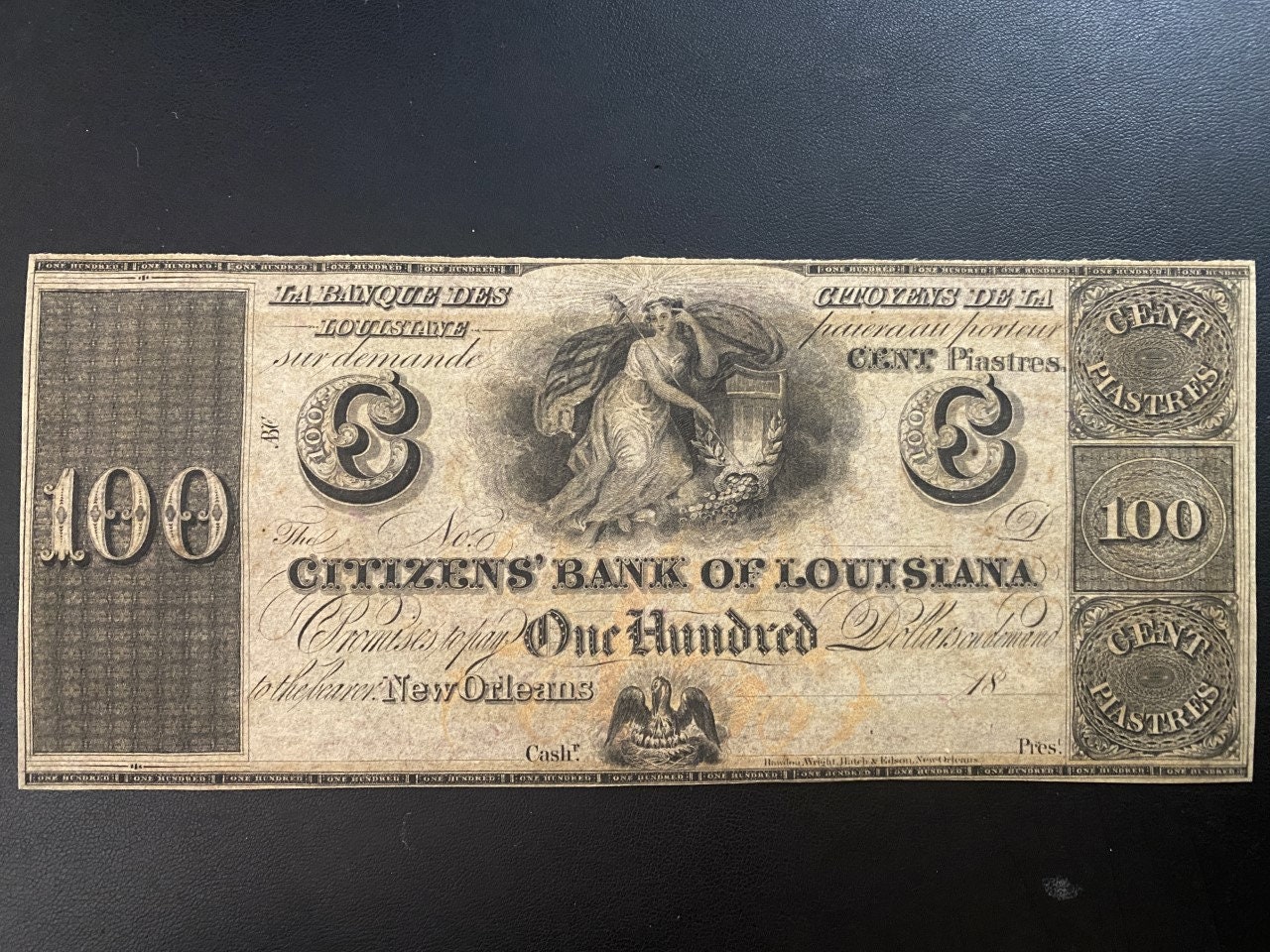 1800s LA 100 Dollar Bill Citizens Bank Of Louisiana Obsolete 1800s-la-100-dollar-bill-citizens-bank-of-louisiana-obsolete