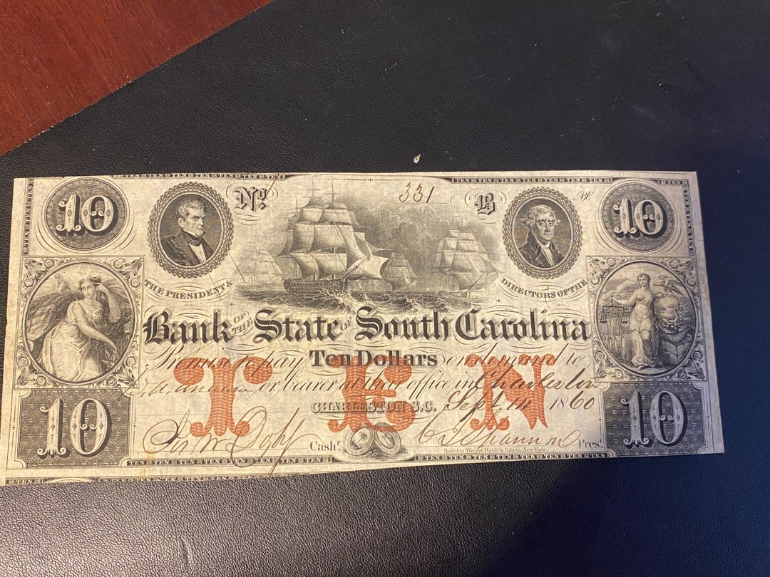 1860 SC 10 Dollar Bank Note CHARLESTON Ten Dollar Note - Etsy