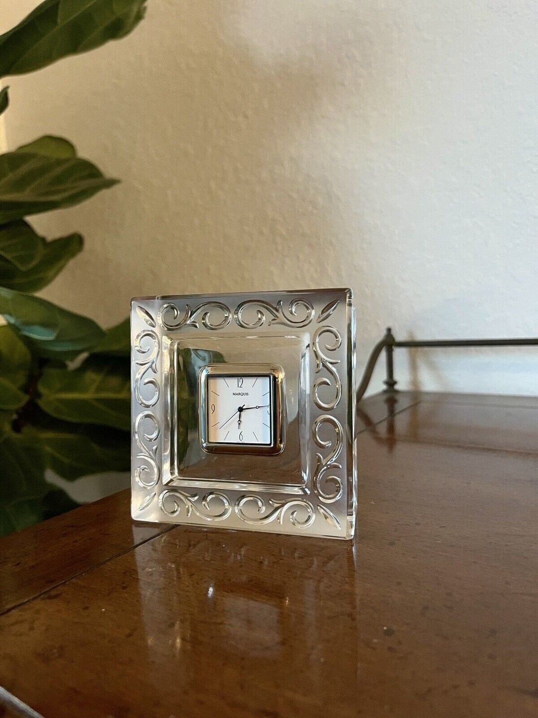 WATERFORD Crystal Clock MARQUIS Arabesque 3 3/4” Square Quartz Desk ...