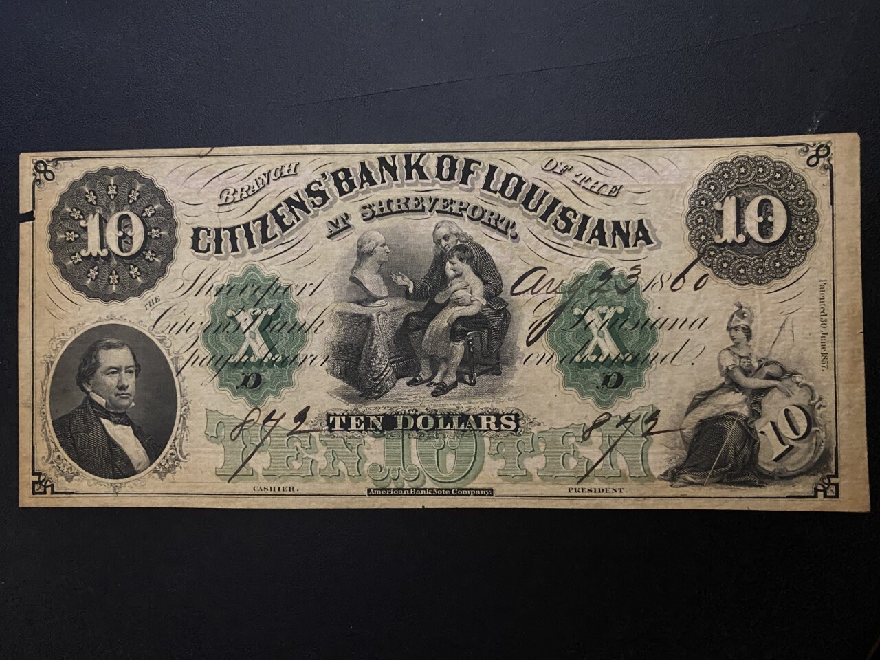 1860 LA 10 Dollar Bill SHREVEPORT Louisiana Ten Dollar Note Rare 1860 LA 10 Dollar Bill SHREVEPORT Louisiana Ten Dollar Note Rare