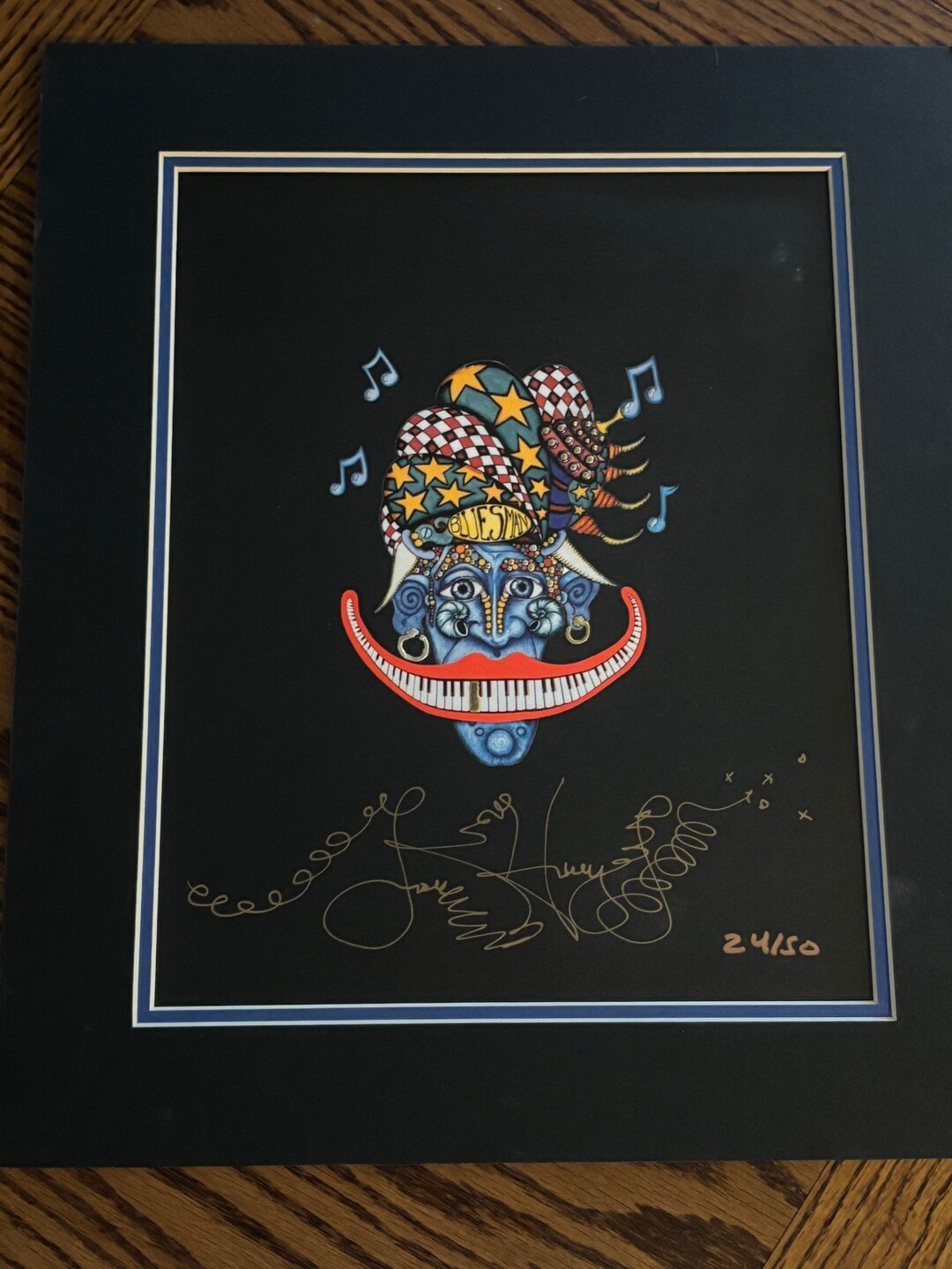 Art Print BLUESMAN by Jamie Hayes Double Matted New Orleans Piano Mouth ...