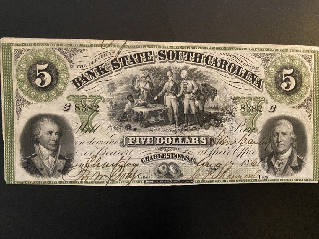 1861 SC 5 Dollar Bank Note CHARLESTON Sweet Potato Dinner Rare - Etsy