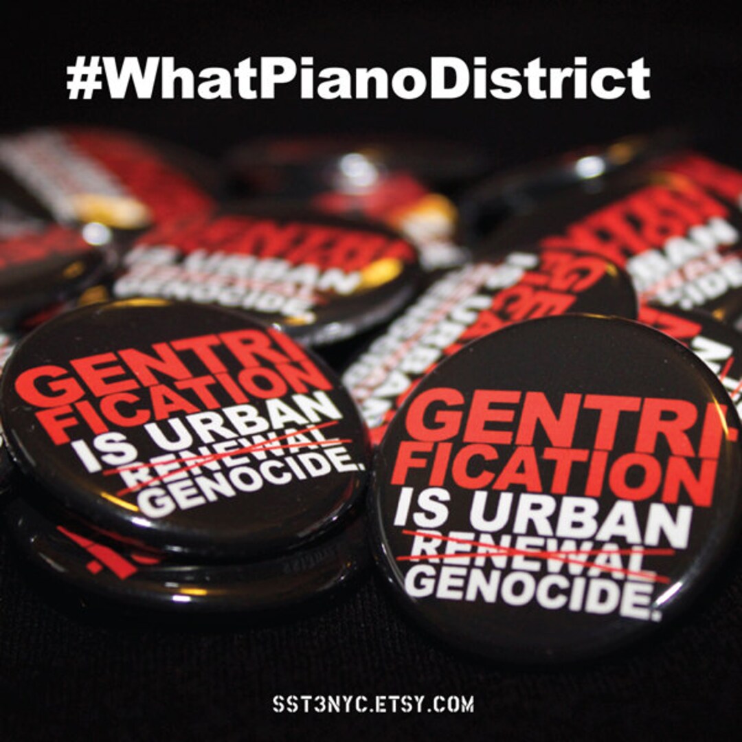 Gentrification is Urban Genocide Pin/ Button (red/black) 1.25" / "free ...