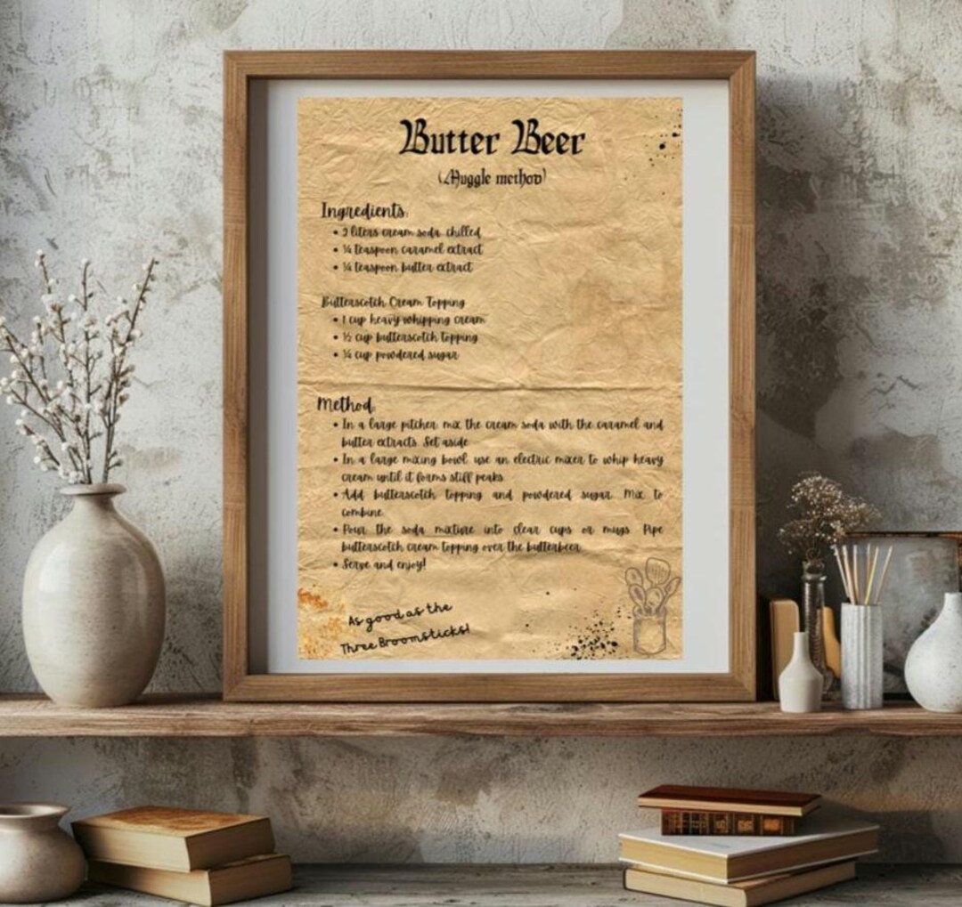 Wizard Recipe - Butter Beer Wall Art - Magical Recipes - Kitchen Decor ...