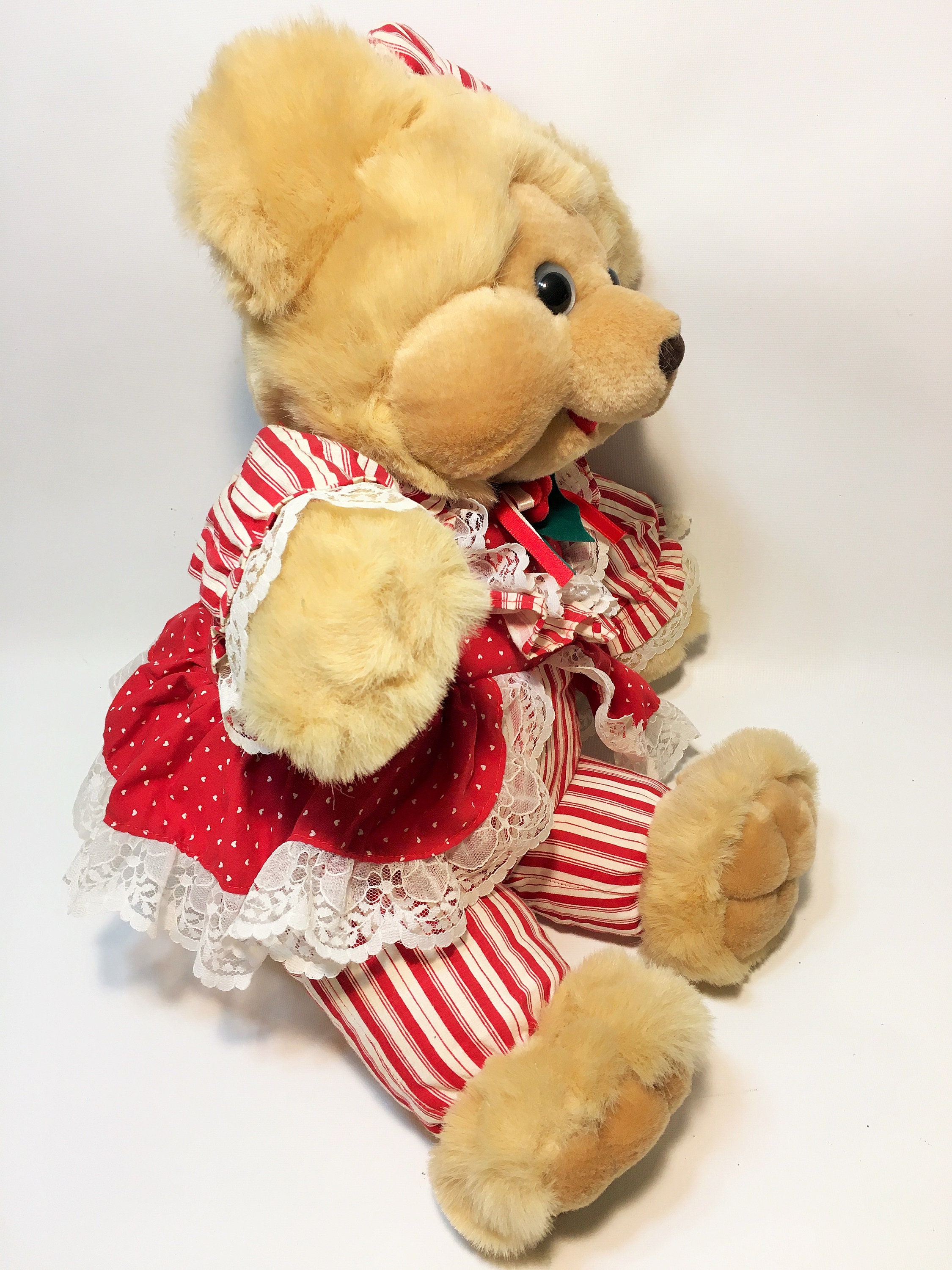 Dan Dee Teddy Bear RARE Plush Tan Stuffed Animal Red White Striped ...