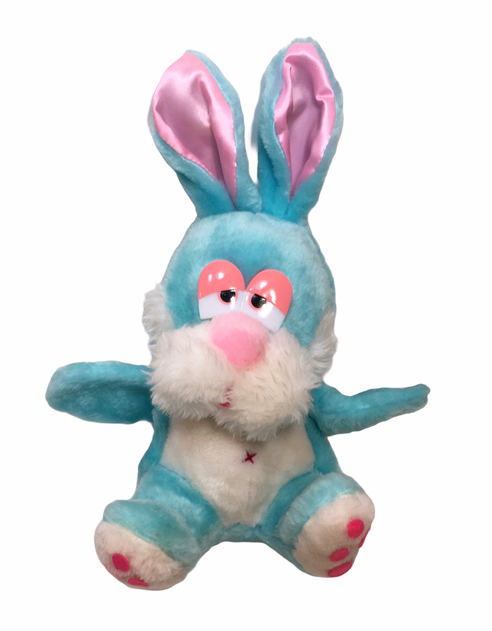 Vintage MTY Internacional conejo azul conejo peluche títere rosa satén ...