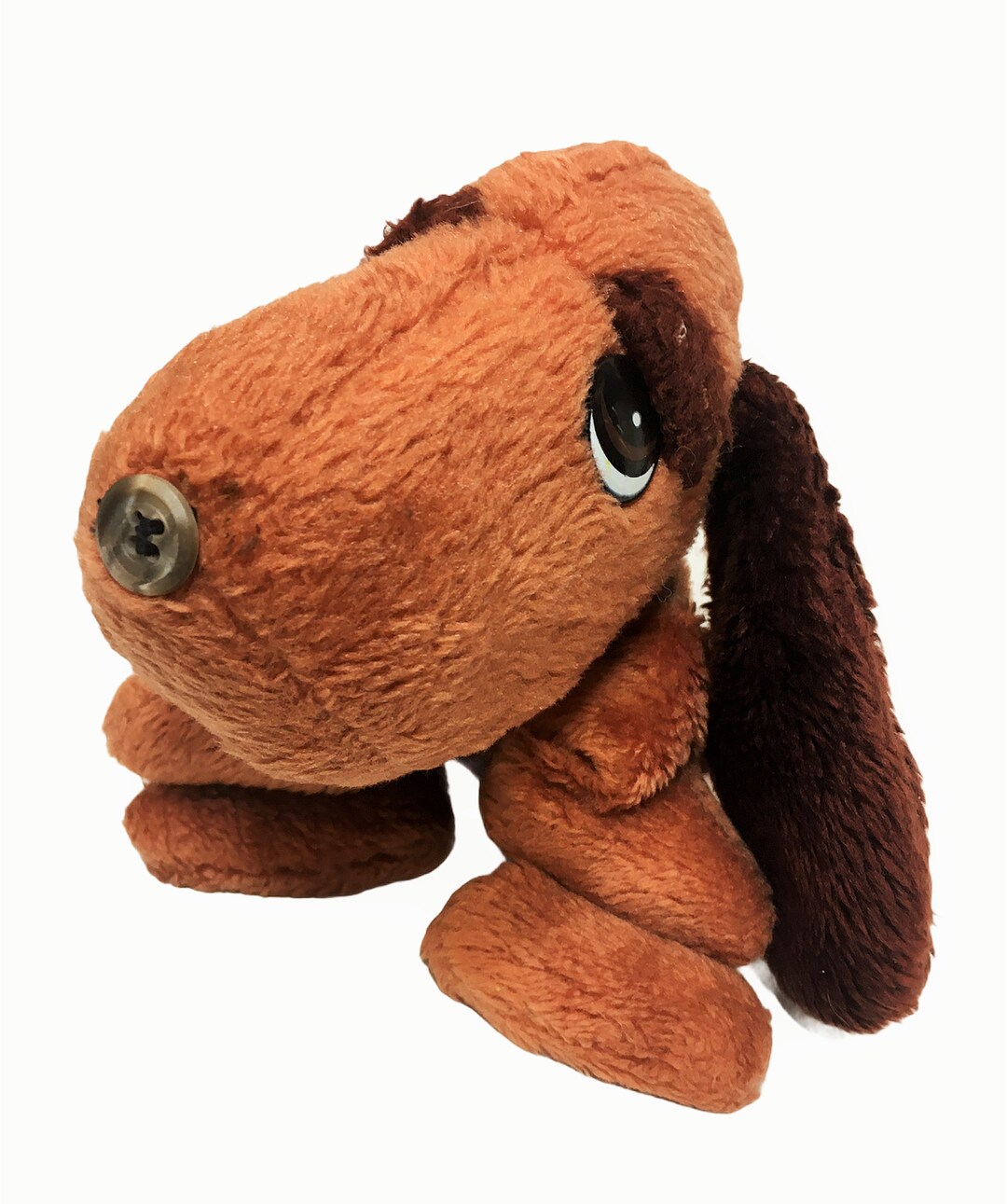 Vintage Drooper Dog Plush RARE Button Nose Copper Brown Stuffed Animal ...