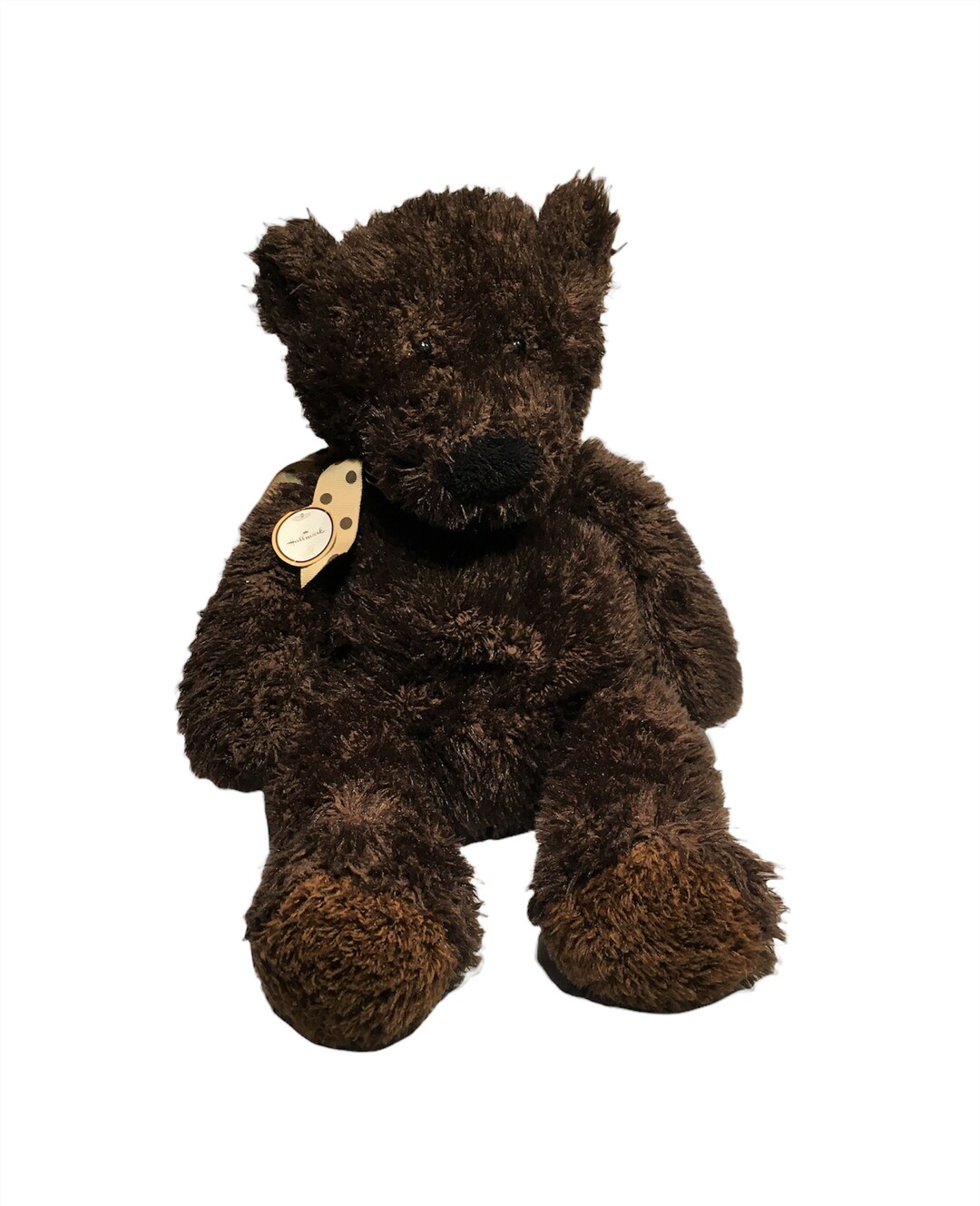 Hallmark Chocolate Brown Teddy Bear Plush Polka Dot Ribbon - Etsy