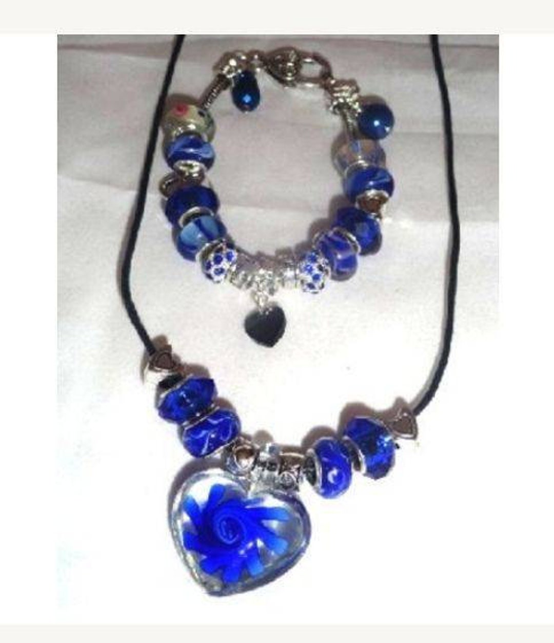 Reduced!! Hand Crafted Blue Lamp Work Murano Glass European Heart Set ...