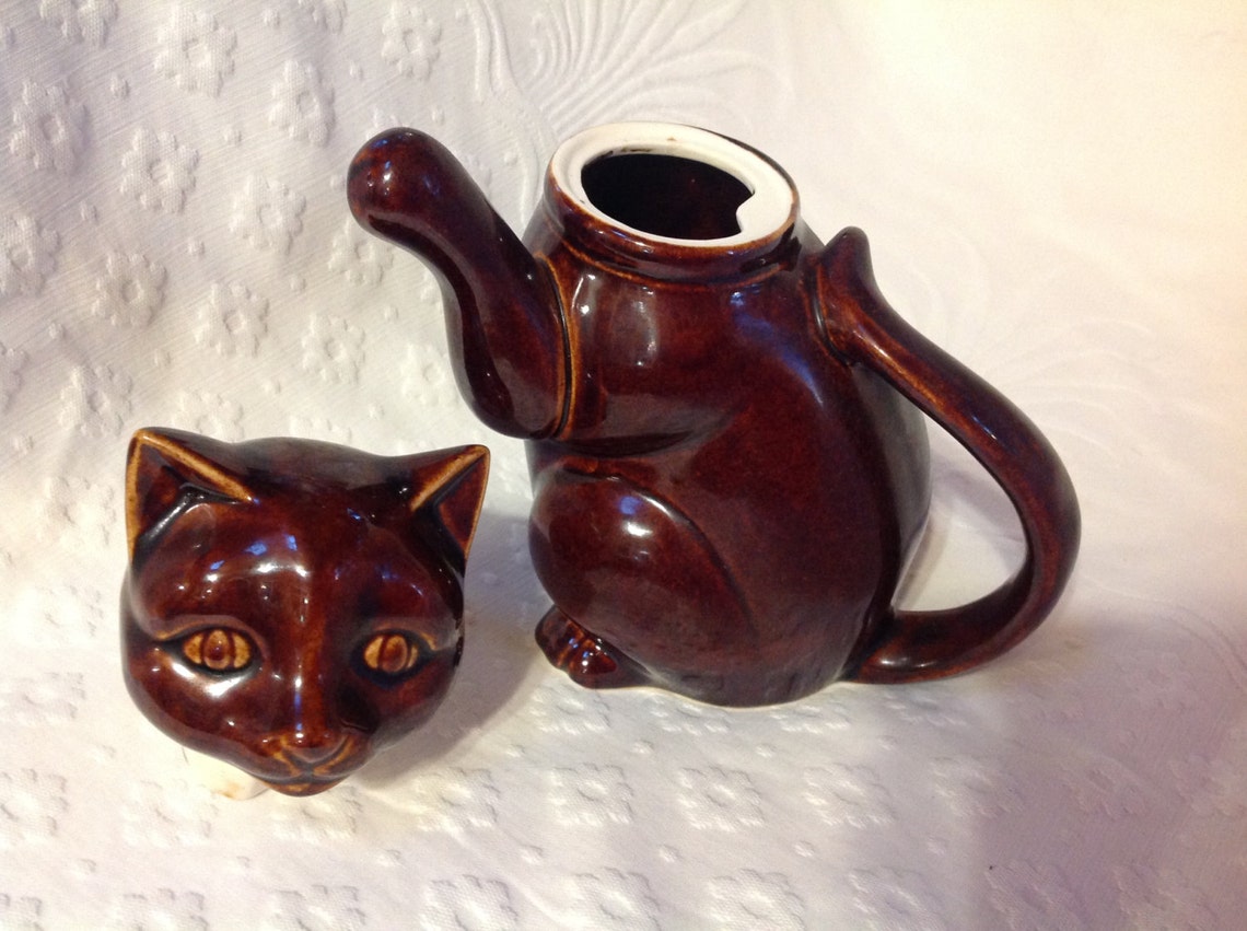 Vintage Cat Creamer Brown Glazed Cat Teapot/creamer - Etsy