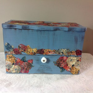 Vintage Wood Box Decopodge Mod Podge Box With Drawer Blue Box Storage ...