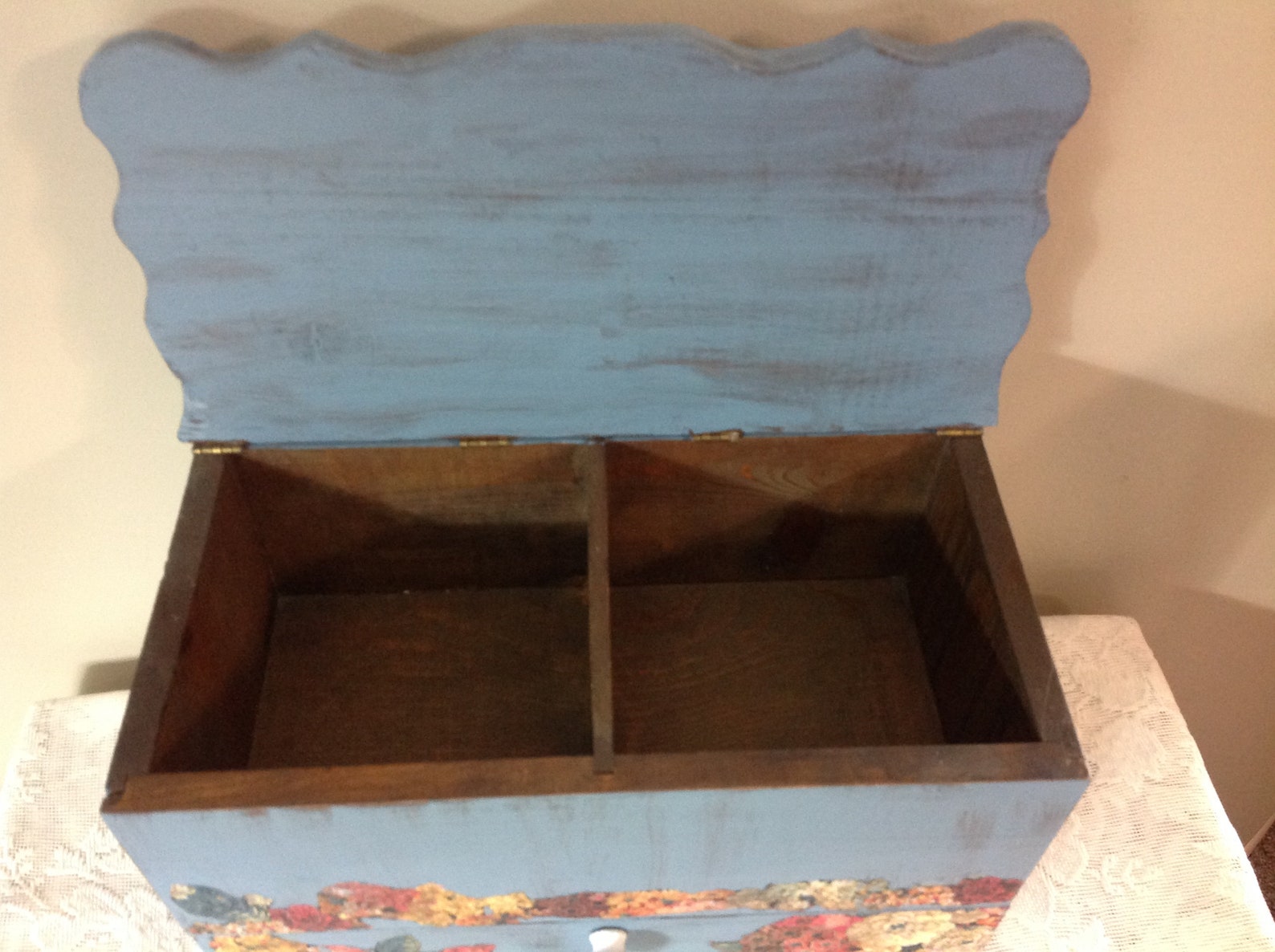 Vintage Wood Box Decopodge Mod Podge Box With Drawer Blue Box - Etsy
