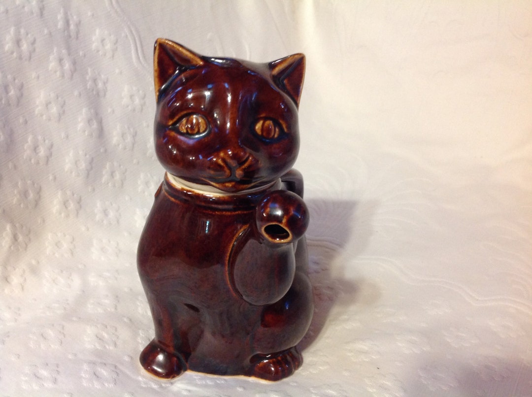 Vintage Cat Creamer Brown Glazed Cat Teapot/creamer - Etsy