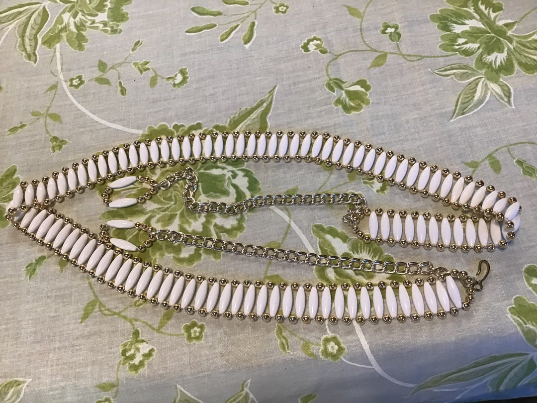 Vintage Gold and White Beaded Chain Belt - Etsy