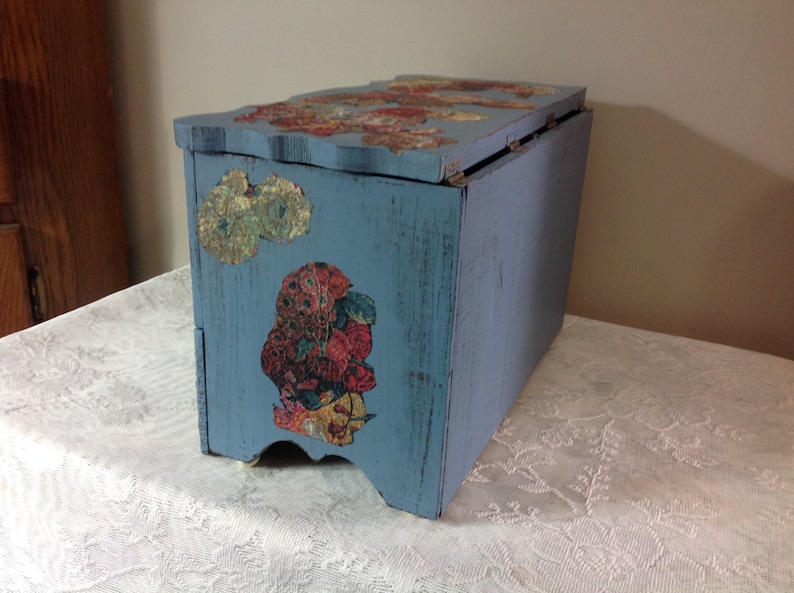 Vintage Wood Box Decopodge Mod Podge Box With Drawer Blue Box - Etsy