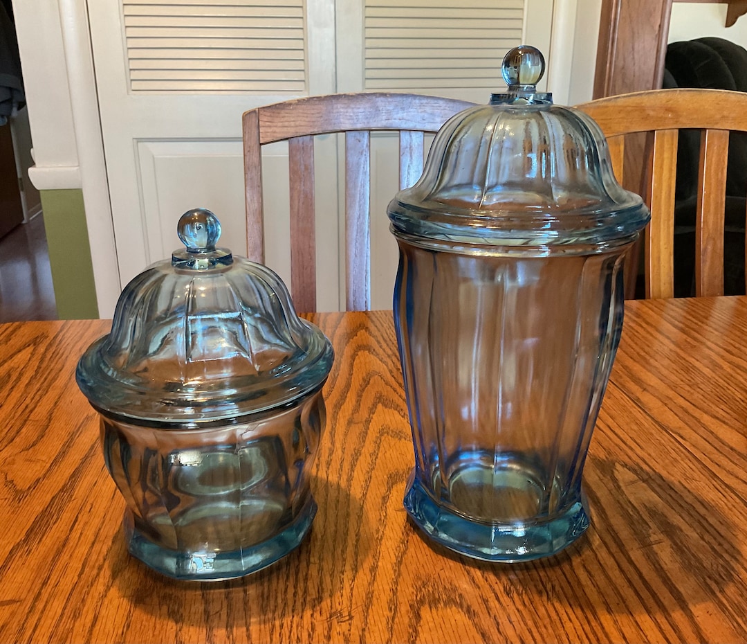 Vintage Blue Glass Canisters With Lids Pair of Mid Century Canisters - Etsy