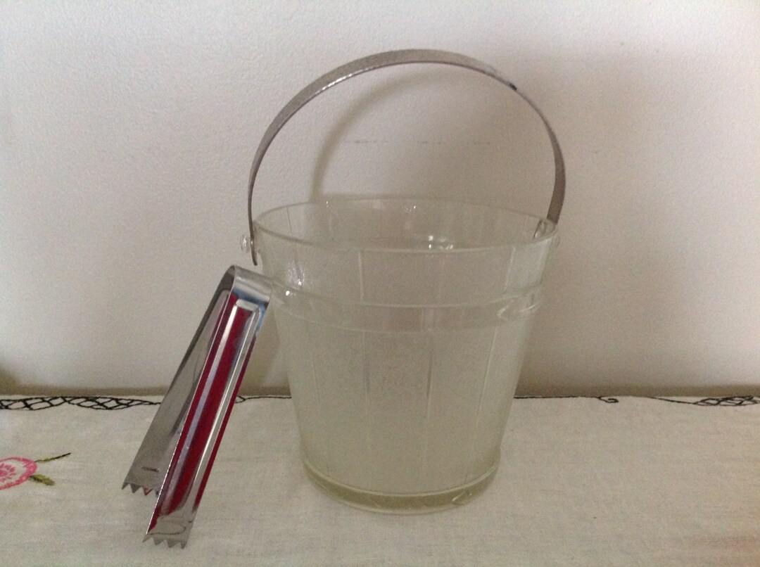 Beautiful Small Glass Ice Bucket With Tongs Vintage Frosted Glass Ice ...