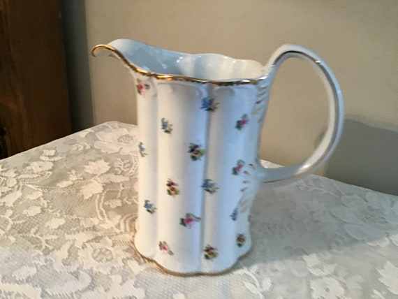 Vintage Floral Pitcher Godinger Pitcher / Vase Gold Rim | Etsy