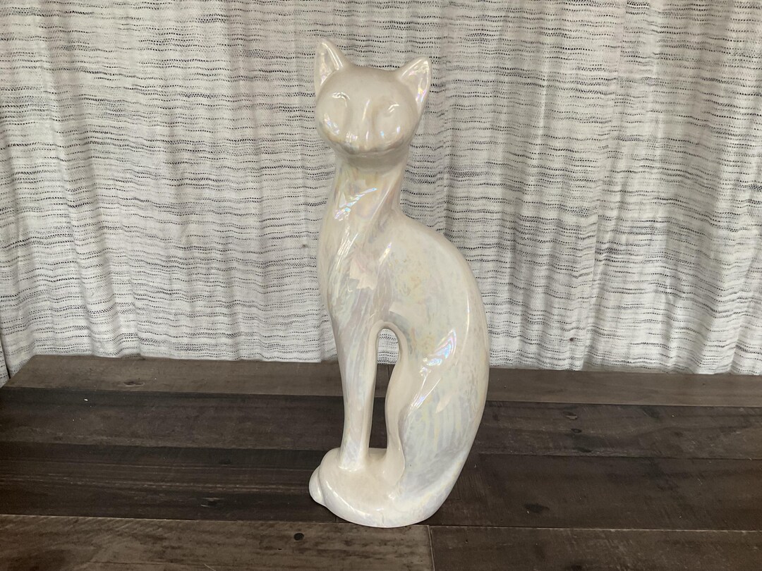 Vintage White Cat Statue Iridescent Pearl Cat - Etsy