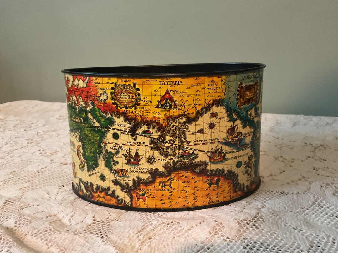 Vintage Old World Map Tin Pencil / Pen Holder / Planter - Etsy