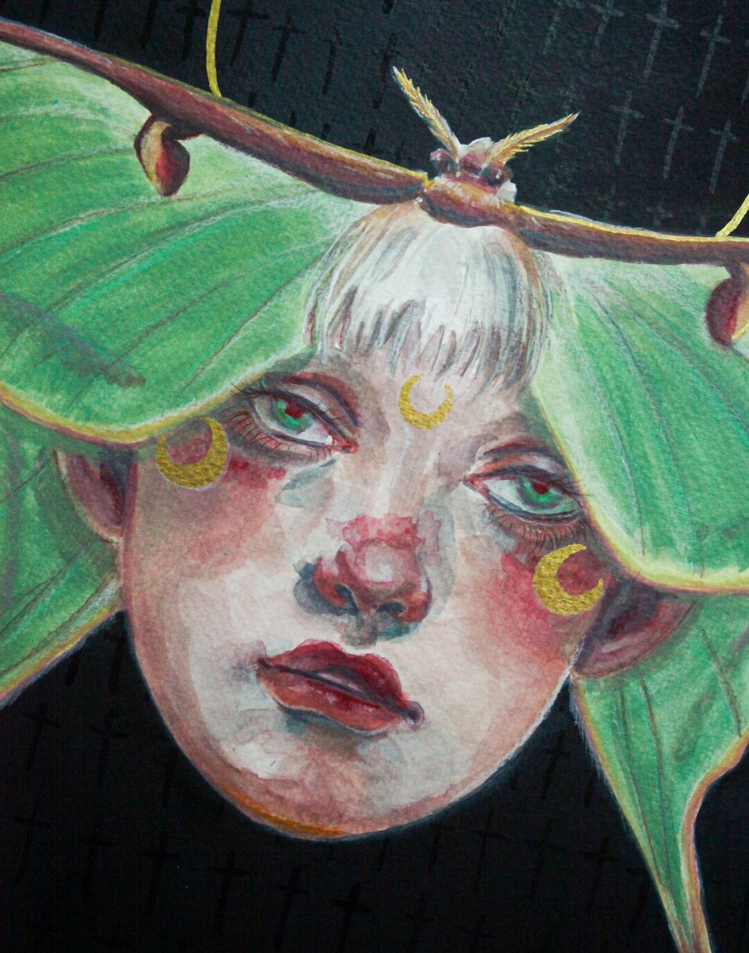 LUNA MOTH – Original Surreal Watercolor Portrait – Insect & Human ...