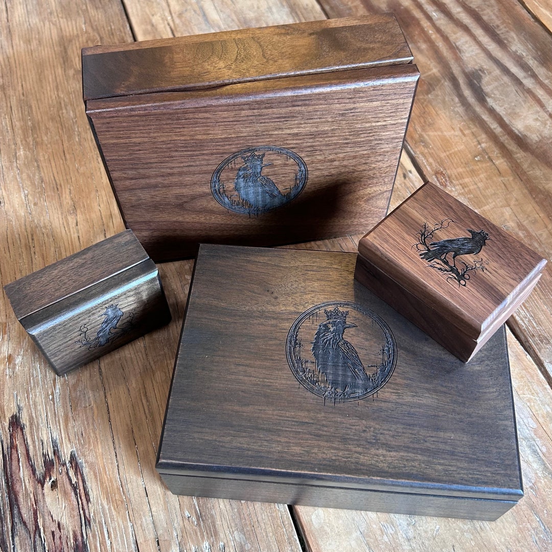 Engraved Raven Box Handmade in Oregon - Trinket Storage - Solid Walnut ...