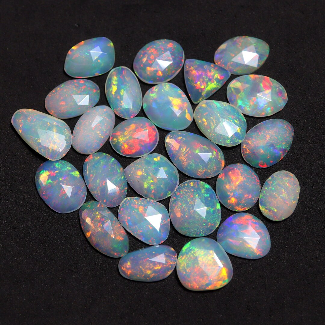 25 Piece Natural Rainbow Flashy Fire Ethiopian Opal Rose Cut, 18.2 ...