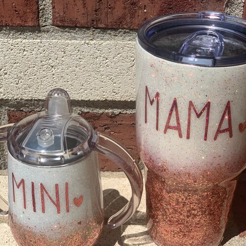 Mama And Mini Tumbler Set Glitter Tumbler Set Mommy And Me Etsy