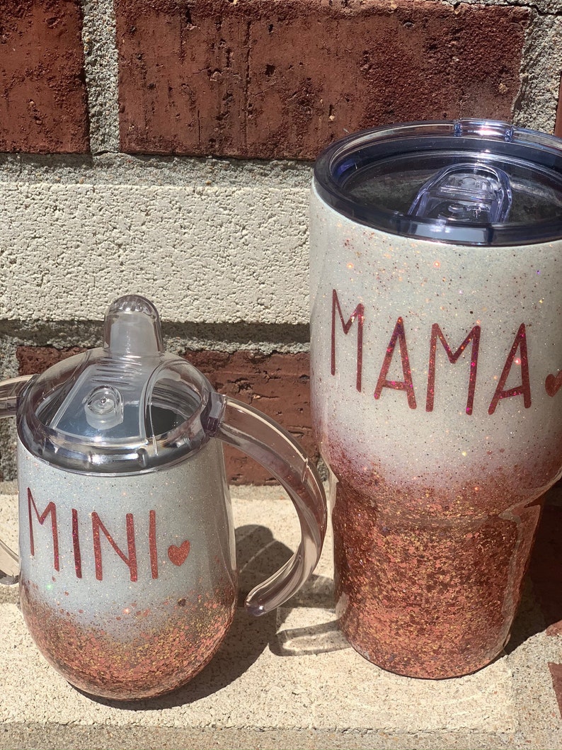 Mama And Mini Cup Set Glitter Mommy And Me Tumbler Set Etsy