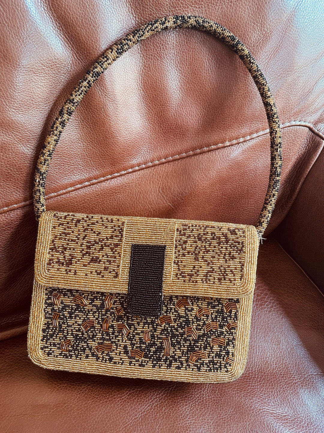 Torba Beaded Evening Handbag Golden, Brown, and Black Hard Body Bag - Etsy