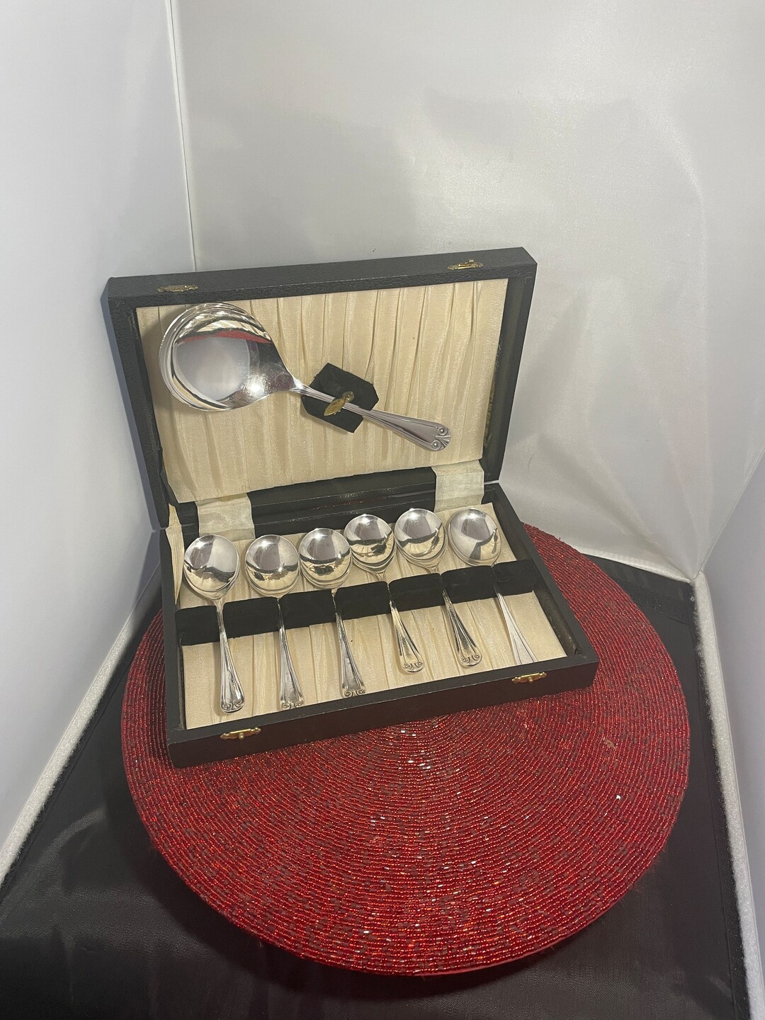 Silver Plated Dessert Spoon and Serving Spoon Vintage Set. 6 Spoons 1 ...