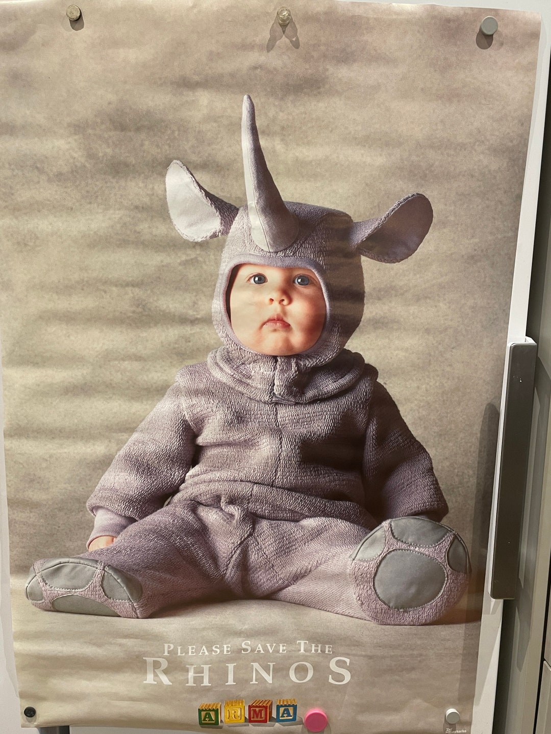 Vintage Verkerke Poster Save the Rhinos, 90s Baby Poster as New - Etsy