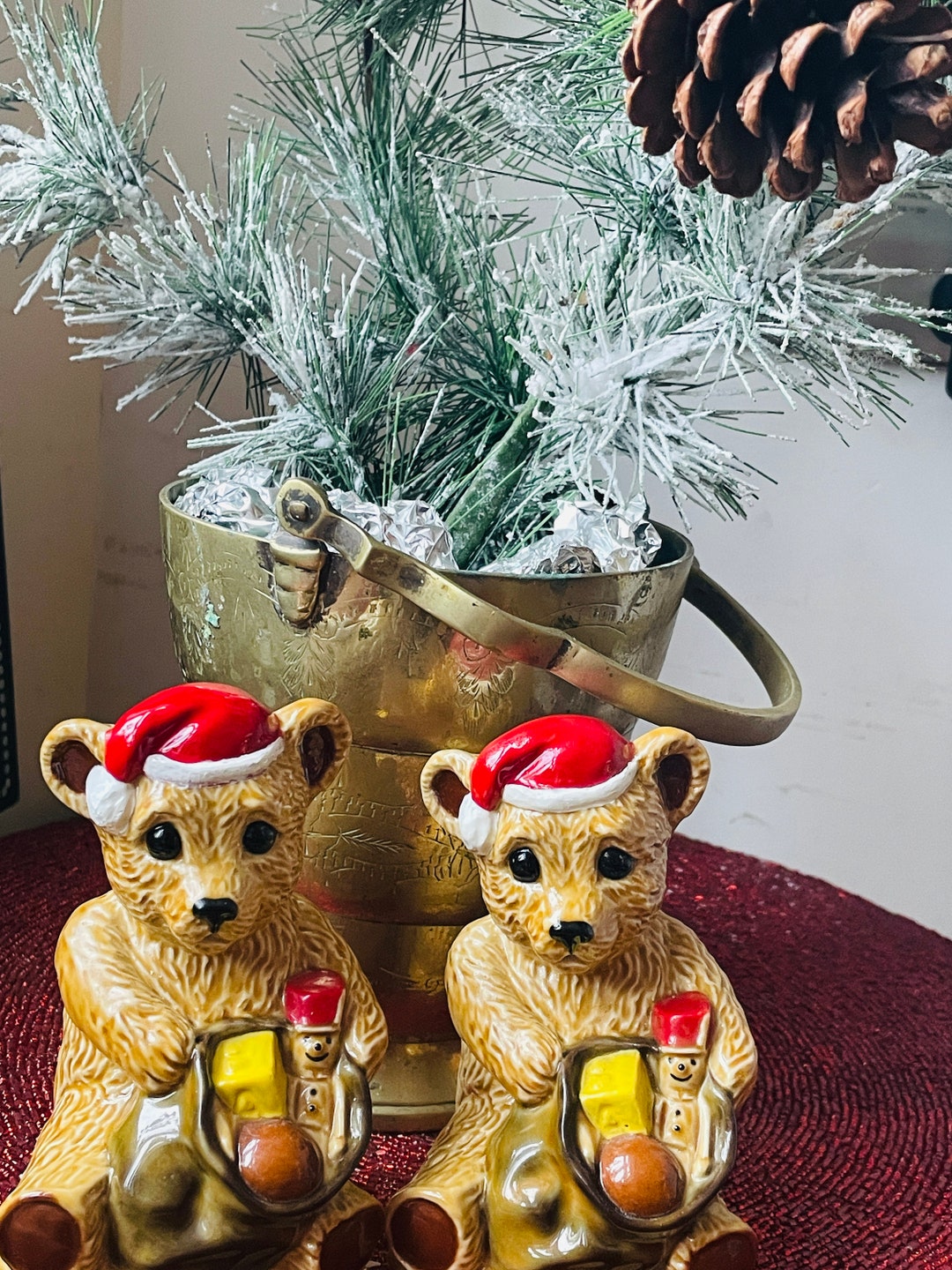 Christmas Teddy by Wade, Late 90s Teddy With Sack of Toys - Etsy