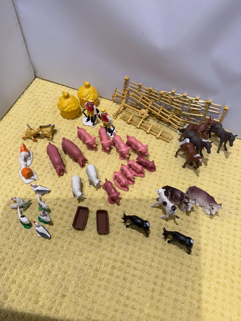 Vintage 70s Farm Animals, Fences, Farmers, Feed Troughs, Hay Etc. Over ...