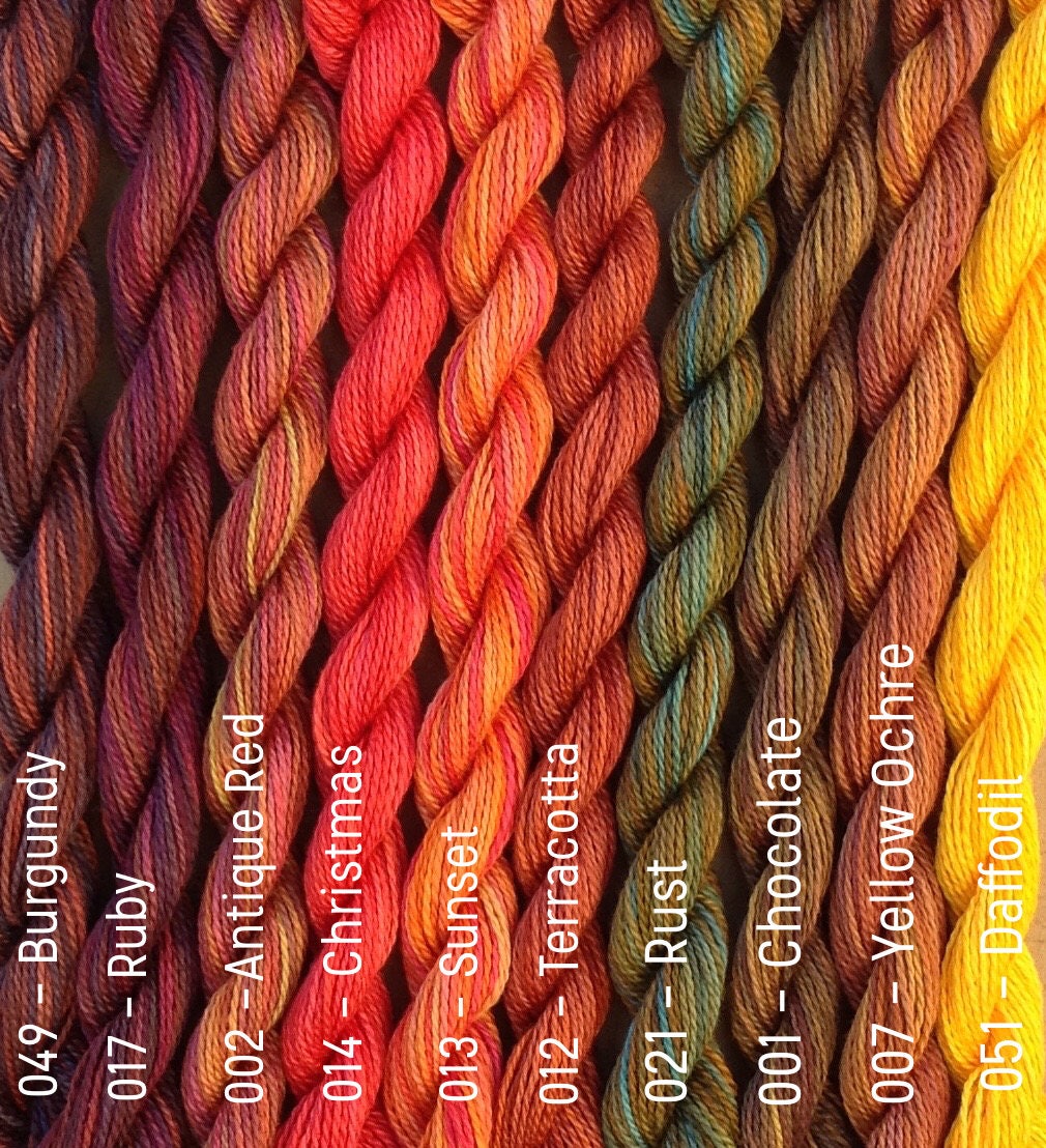 6 STRANDED COTTON, Hand Dyed Embroidery Thread, Cross Stitch Thread ...