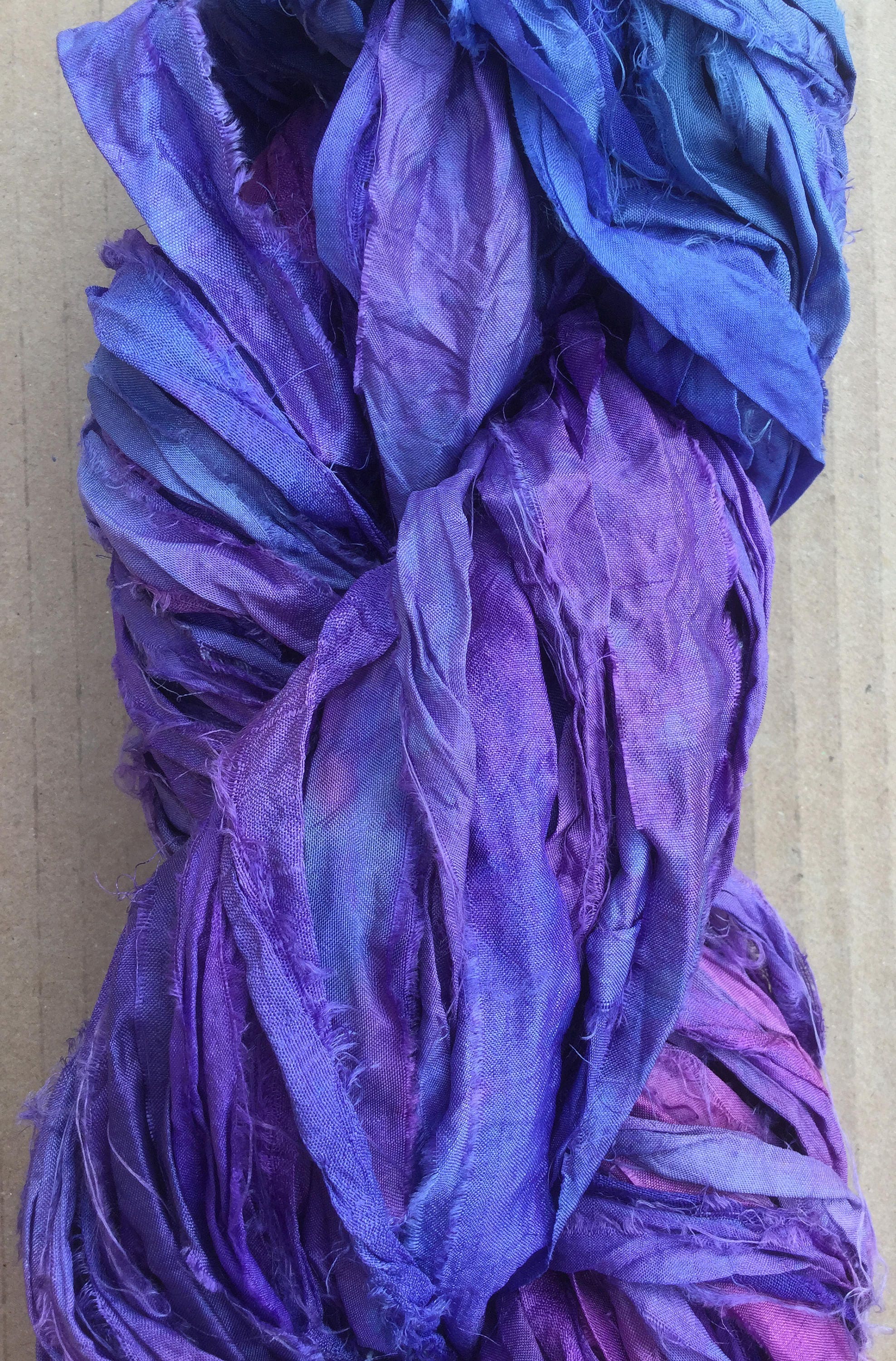 Sari Ribbon Hand Dyed, Silk Ribbon, Wide Silk Ribbon, Colour No.05 Violet