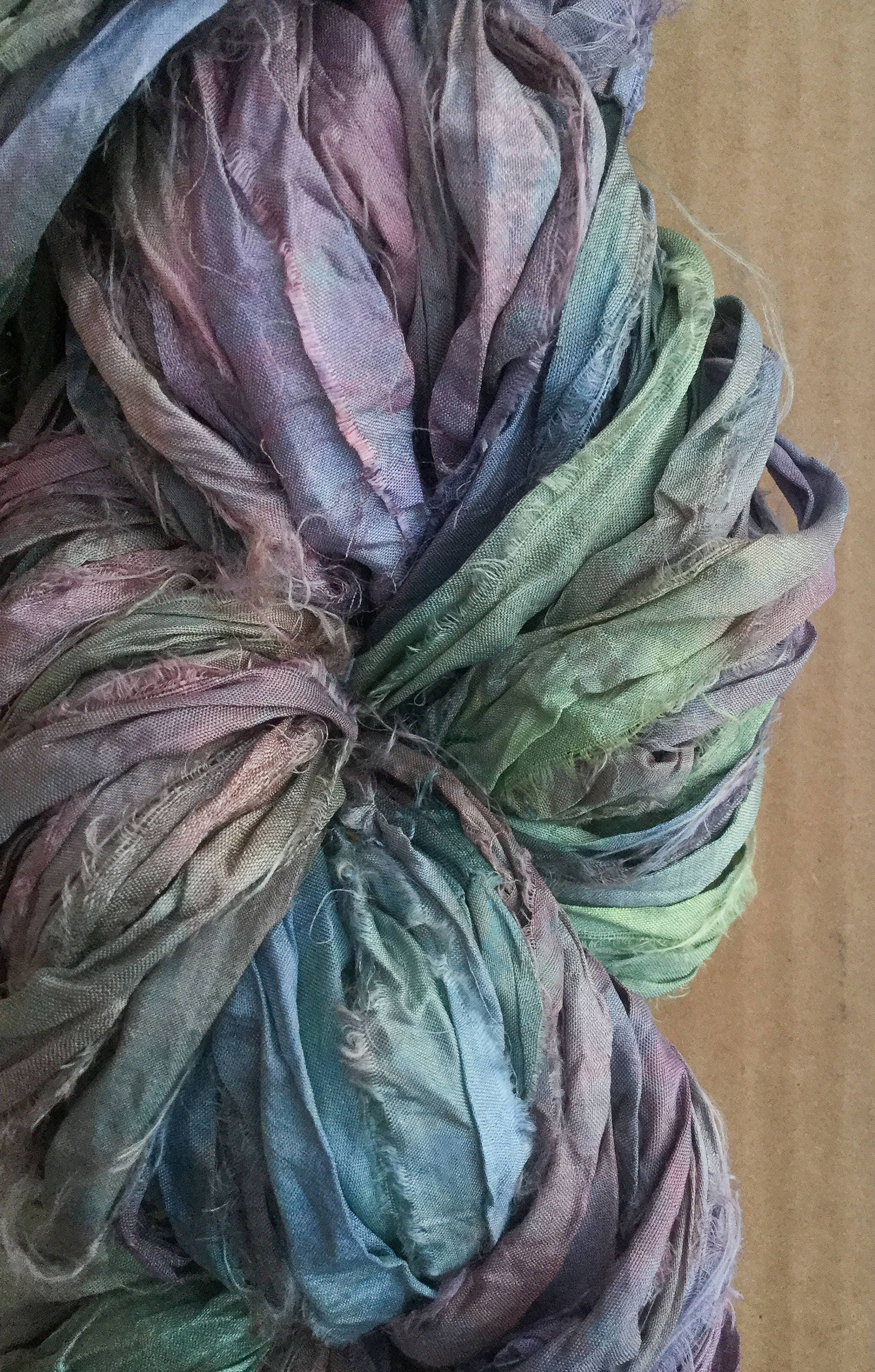 No.53 Spruce, Sari Silk Ribbon Hand Dyed, Silk Ribbon, Wide Silk Ribbon ...