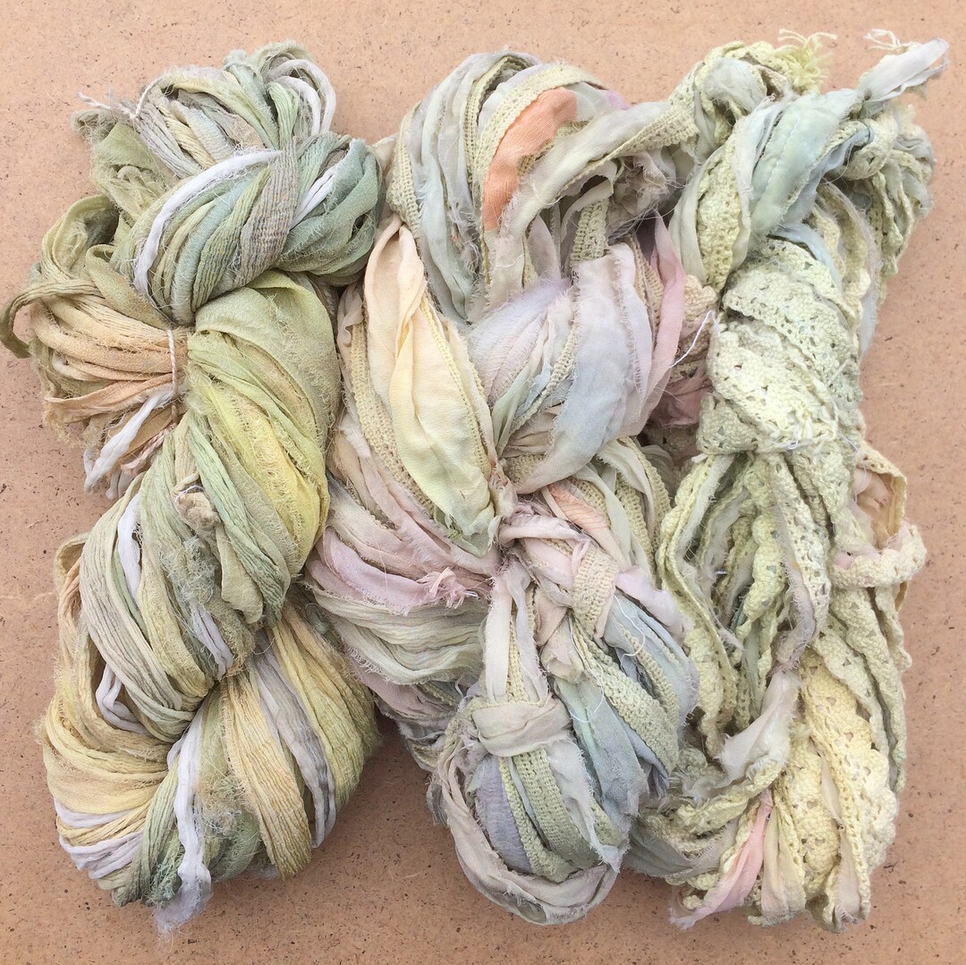 Sari Silk Chiffon Ribbons, Hand Dyed, Lace Inclusions, Mixed Media ...