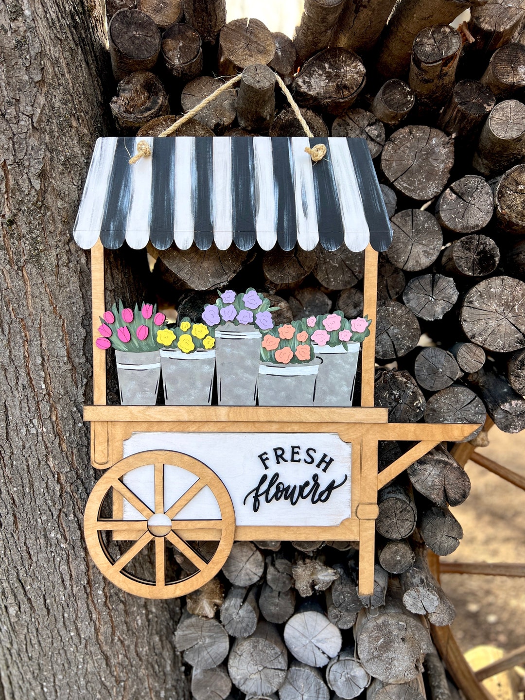 Fresh Flower Sign, Spring Door Hanger, Flower Cart - Etsy