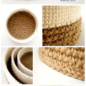 Stacking Baskets - 3 PDF Crochet Patterns - Jute and Cotton Nesting Bowls - Natural Materials ...