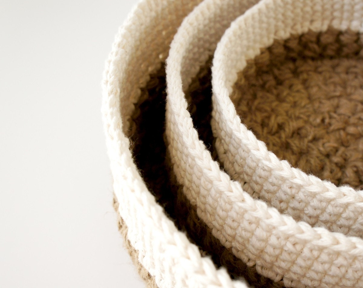 Stacking Baskets - 3 PDF Crochet Patterns - Jute and Cotton Nesting ...
