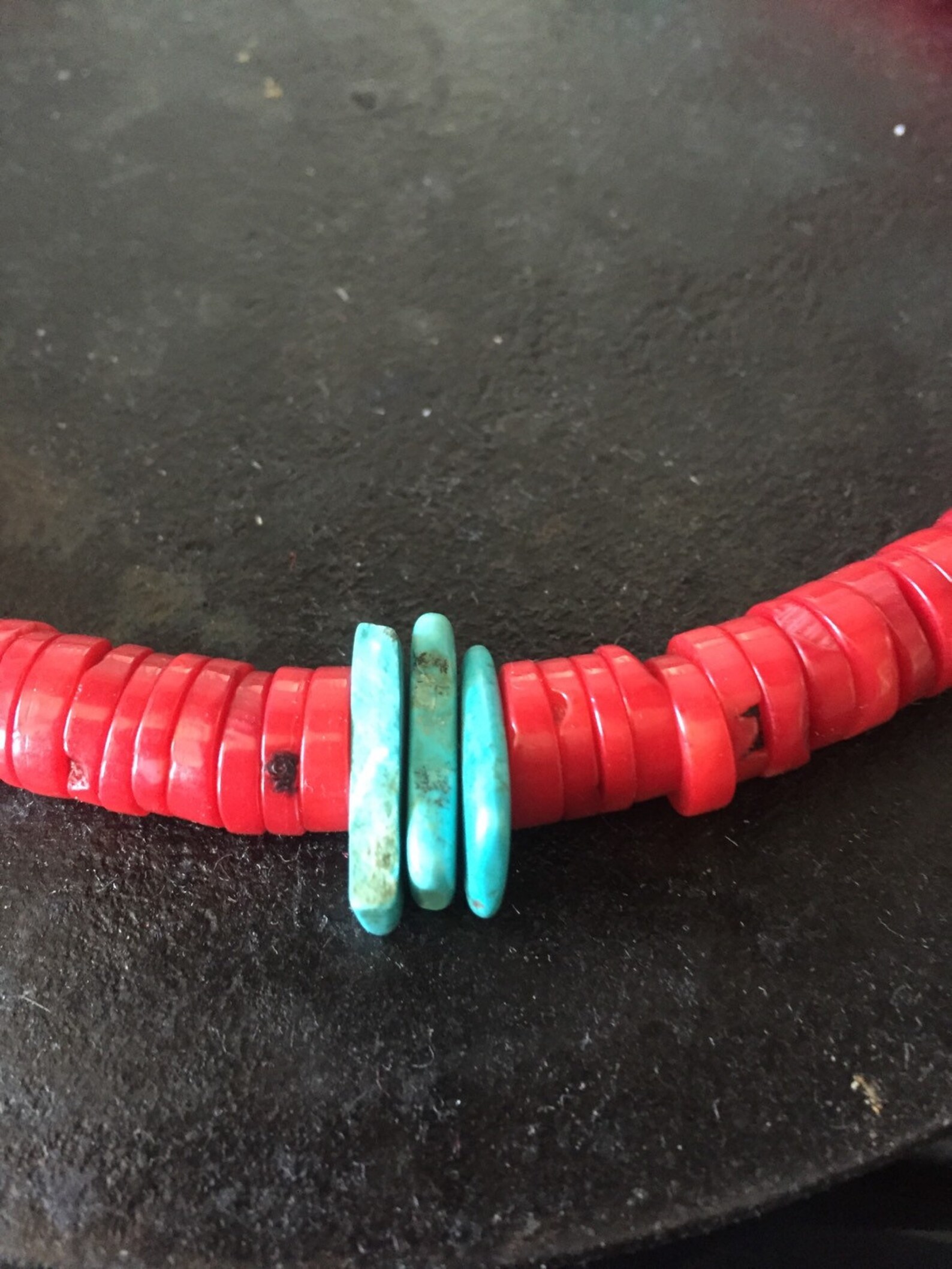 Red Coral Heishi Necklace With Turquoise and Lava Rock Coral | Etsy