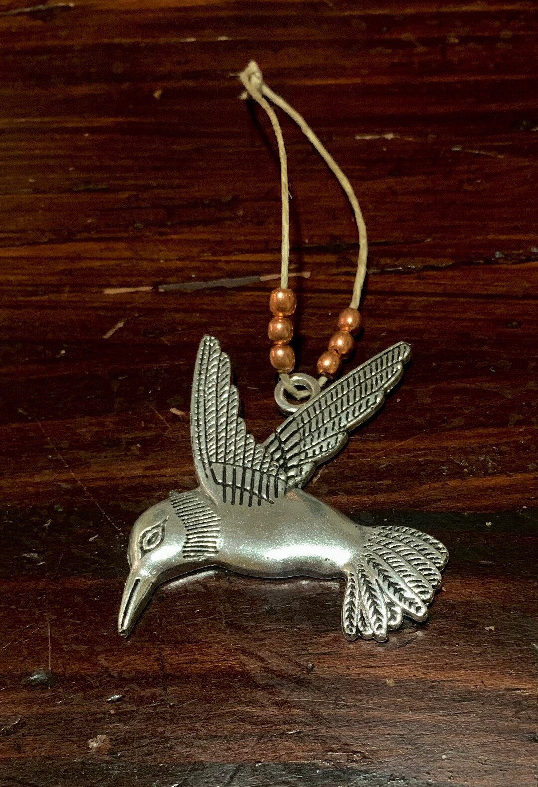 Silver Humming Bird, Large Silver Humming Bird on a Hemp Cord With ...