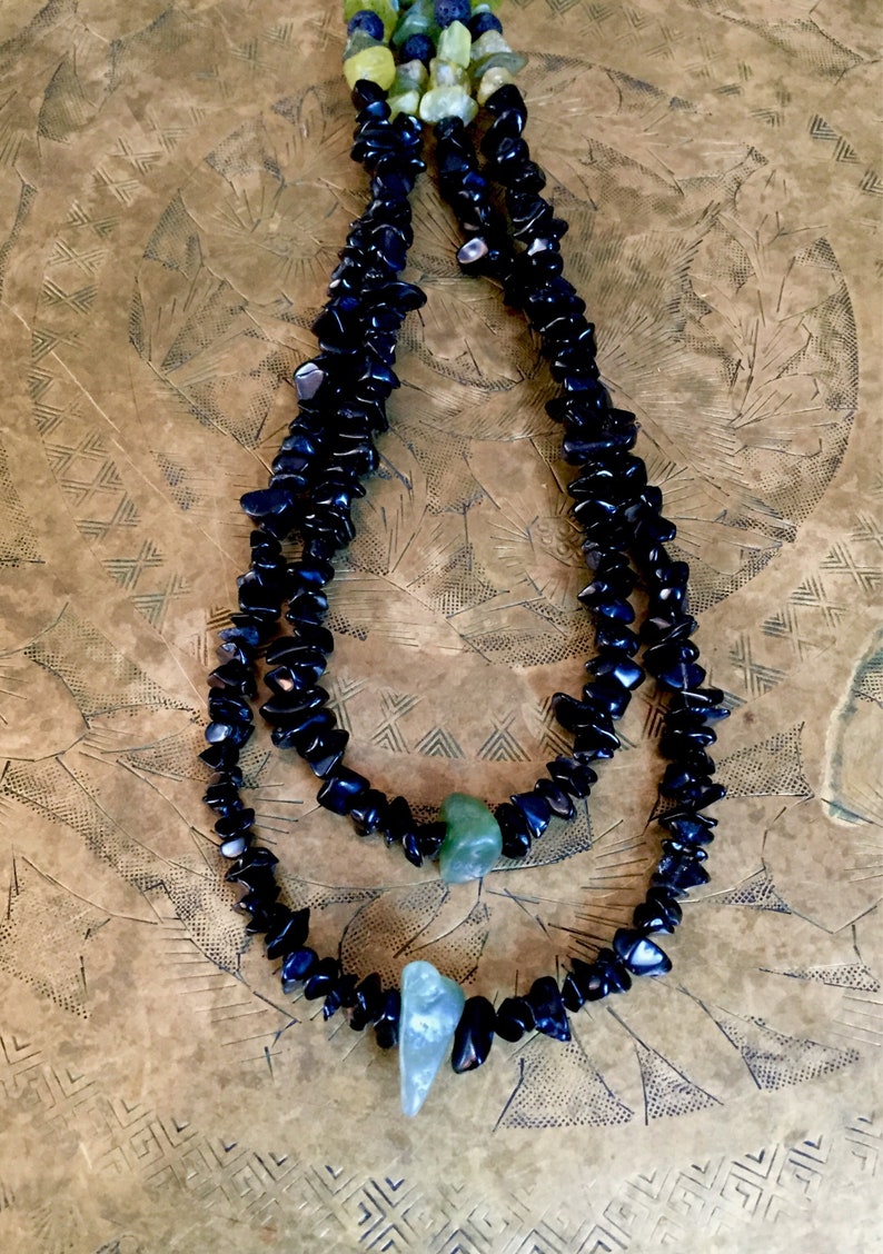 Jade and Obsidian Necklace With a Copper Toggle Clasp | Etsy