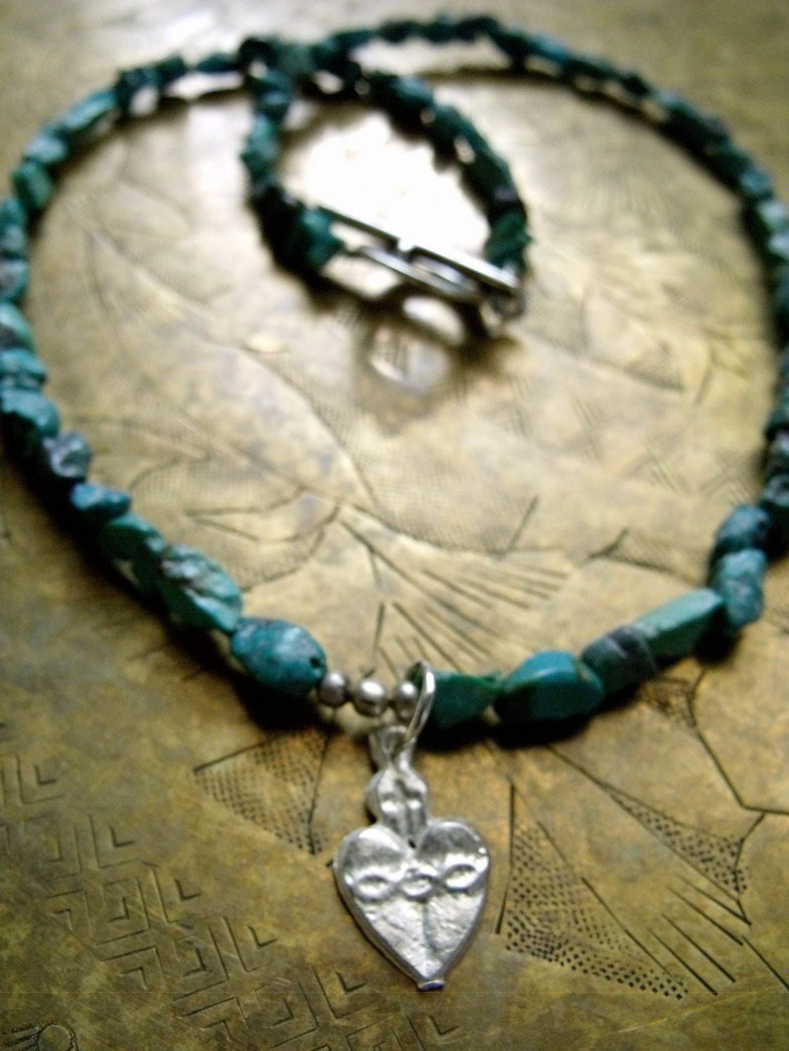 Sacred Heart Milagro Necklace With Turquoise Stones Milagro - Etsy
