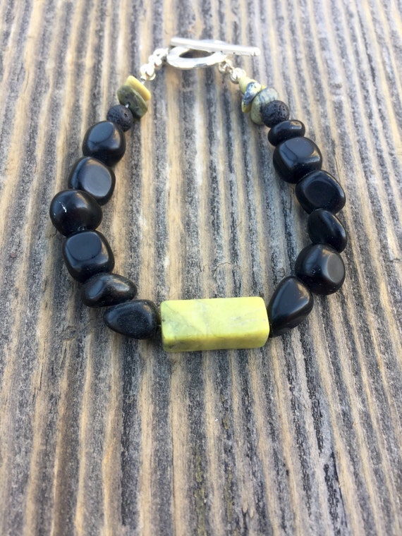 Jade and Obsidian Bracelet Finished With 3 Pieces of African - Etsy