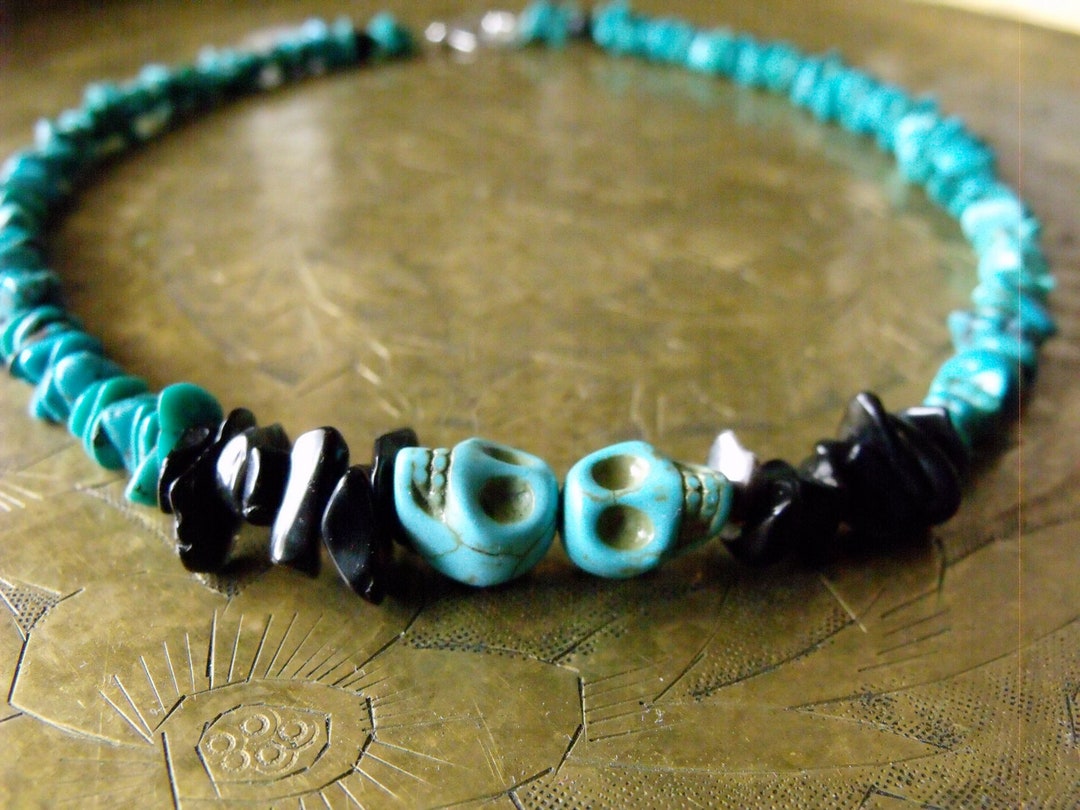 Mens Turquoise Necklace, Mens Skull Necklace, Turquoise Skulls ...