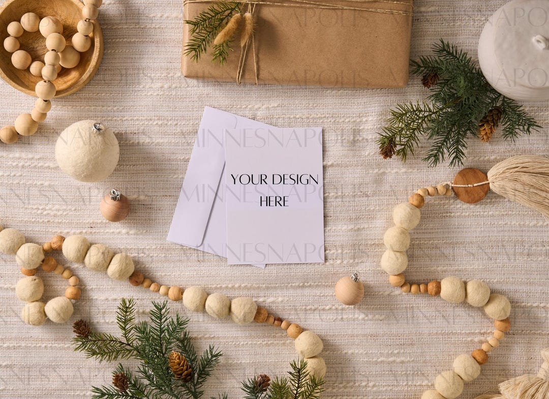 Neutral Christmas Card Digital Mockup Vertical Greeting Card - Etsy