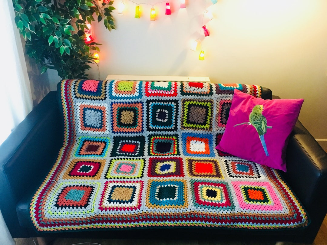 Beautiful Large Bright Sofa Throw Afghan Blanket in Granny Square - Etsy UK